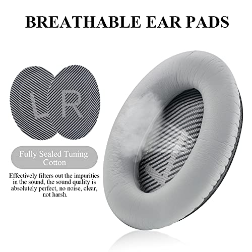 Replacement Ear Pads for Bose Quiet Comfort 35, Ear Pads Cushions Compatible with Bose QC 35/35 II Headphones Made of Premium Protein Leather Memory Foam (Light Grey)
