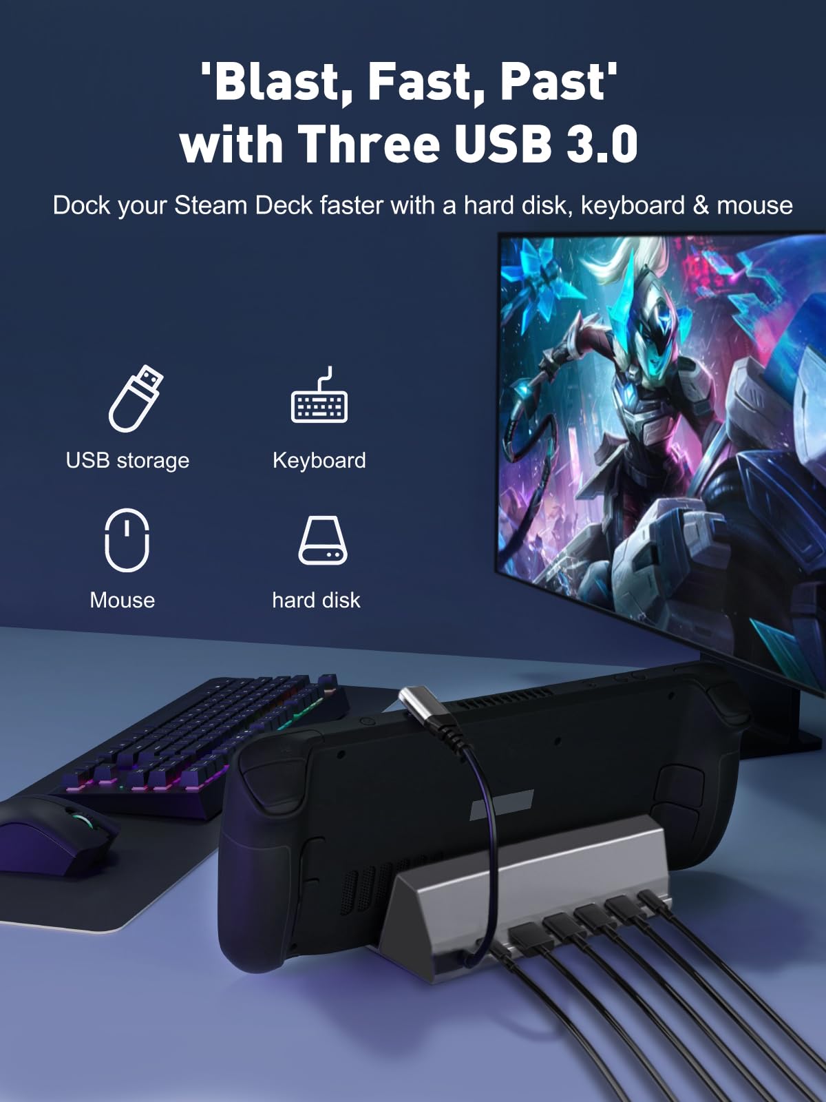 Docking Station for Steam Deck,V VCOM 7-in-1 Steam Deck Dock ROG Ally with HDMI 4K@60Hz,DisplayPort,Gigabit Ethernet,3 USB-A 3.0 and USB-C Charging Port Compatible with Steam Deck