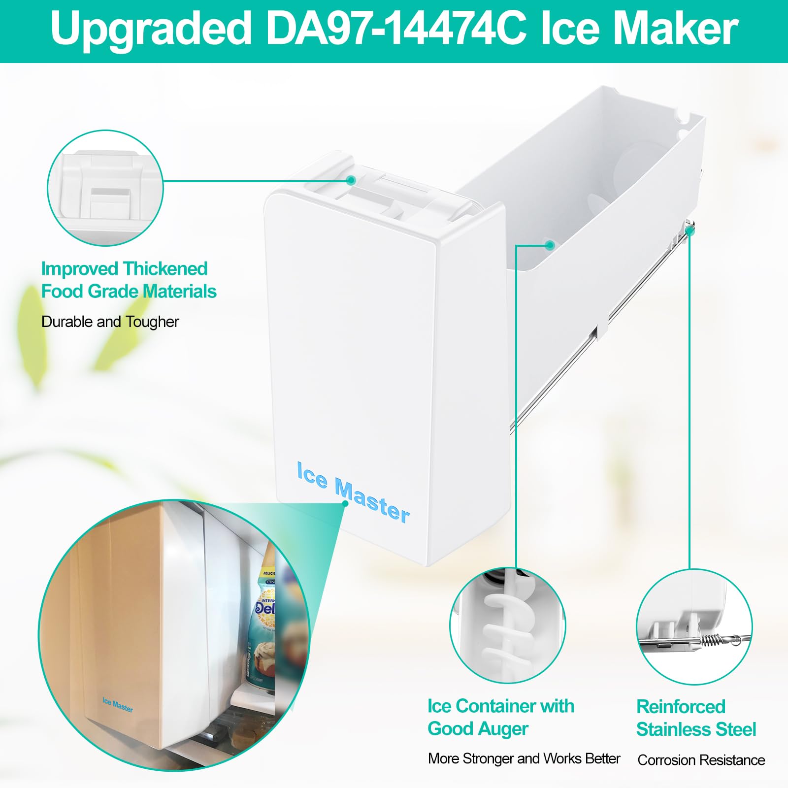 UPGRADED DA97-14474C Refrigerator Ice Bucket Compatible with Samsung Ice Maker Replacement Ice Bin Container Parts DA97-14474A Assy Tray Ice, RF28HMEDBSR RF263TEAESR RF28HFEDBSR Refrigerator Ice Maker