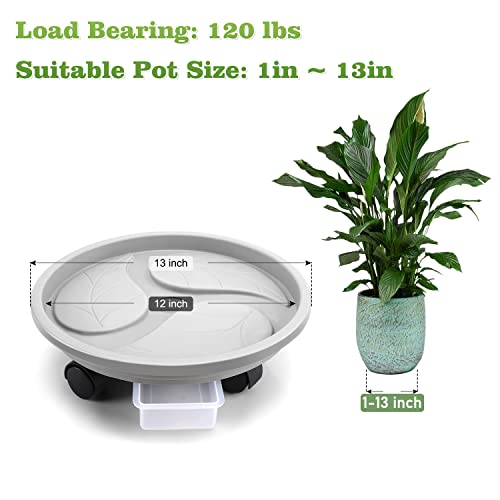 Looca Plant Caddy with wheels and Drainage Tray, 13”Rolling Plant Stand Flower Pot Mover, Planter Caddies Round Plant Dolly for Heavy Duty Planter, 3 Pack, Bearing 120 lbs