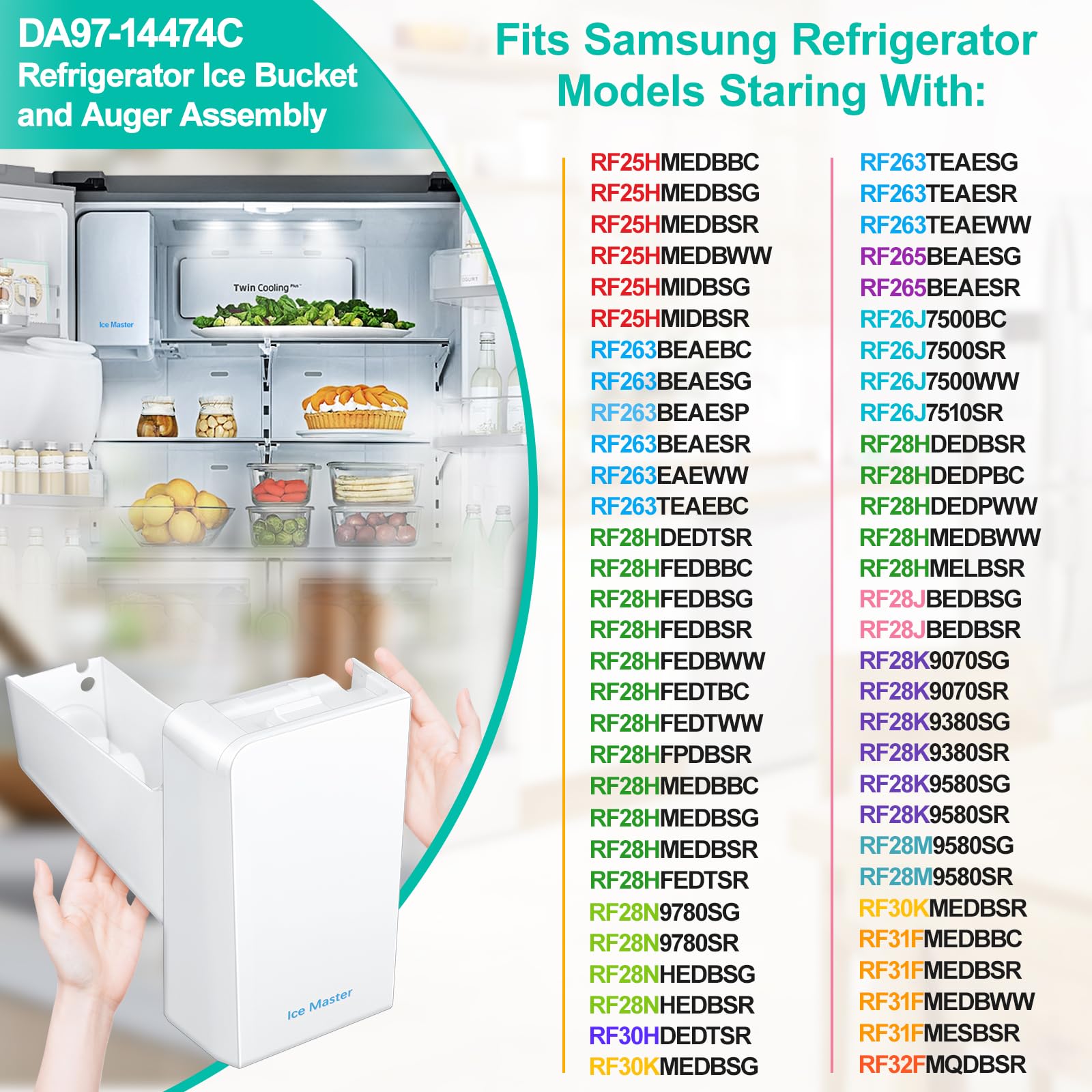 UPGRADED DA97-14474C Refrigerator Ice Bucket Compatible with Samsung Ice Maker Replacement Ice Bin Container Parts DA97-14474A Assy Tray Ice, RF28HMEDBSR RF263TEAESR RF28HFEDBSR Refrigerator Ice Maker