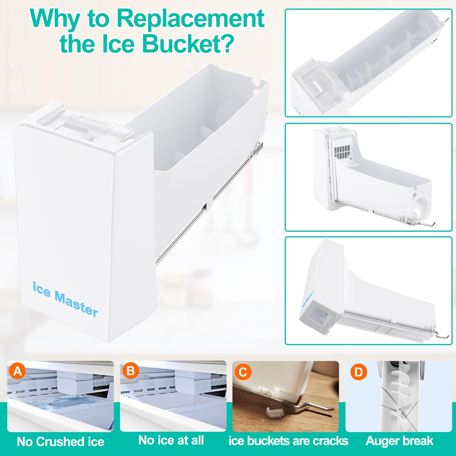 UPGRADED DA97-14474C Refrigerator Ice Bucket Compatible with Samsung Ice Maker Replacement Ice Bin Container Parts DA97-14474A Assy Tray Ice, RF28HMEDBSR RF263TEAESR RF28HFEDBSR Refrigerator Ice Maker