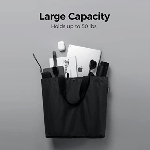 pack all 16L Lightweight Packable Tote Bag, Water Resistant Foldable Grocery Bag, Reusable Shopping Bag (Black)