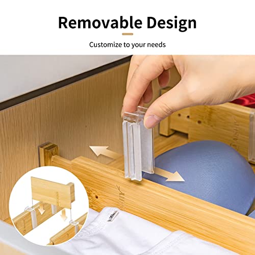AISHIY Upgrade Bamboo Drawer Divider System,Adjustable Drawer Organizers,Expandable Utensil Organization System for Kitchen,Dressers and Bathroom,4 Divider with 6 Insert and 12 Divider Clips(17-22in)