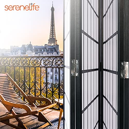 SereneLife Classic Japanese Screen Room Divider - Portable Freestanding Indoor Decorative 4-Panel Room Divider, Room Separator, Folding Privacy Screen, Dressing Area, Office - SereneLife SLRDD4