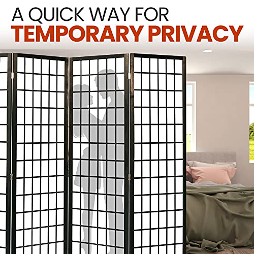 SereneLife Classic Japanese Screen Room Divider - Portable Freestanding Indoor Decorative 4-Panel Room Divider, Room Separator, Folding Privacy Screen, Dressing Area, Office - SereneLife SLRDD4