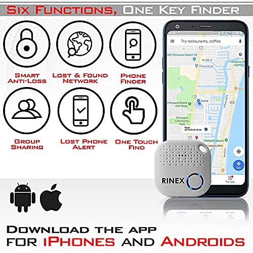 Bluetooth Key Finder β Key Locator Device with App, Siri Compatibility, & Extra Battery β Anti-Lost Keychain Tracker Device for Phone by Rinex- 2 Pack & Green and White