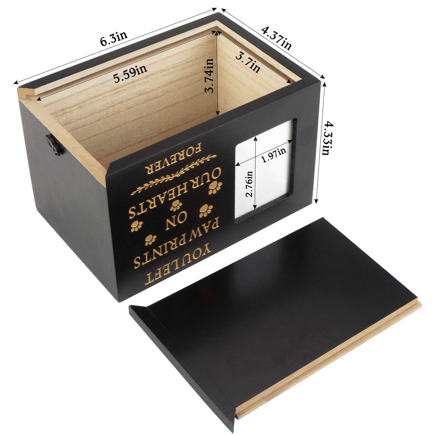 Pet Urns for Dog or Cat Ashes, Wooden Pet Memorial Urns with Photo Frame, Pet Cremation Urns Keepsake Memory Box with Black Flannel as Lining, Loss Pet Memorial Remembrance Gift (Black)