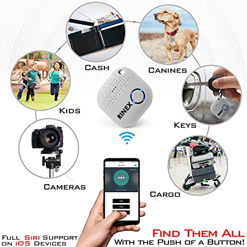 Bluetooth Key Finder β Key Locator Device with App, Siri Compatibility, & Extra Battery β Anti-Lost Keychain Tracker Device for Phone by Rinex- 2 Pack & Green and White