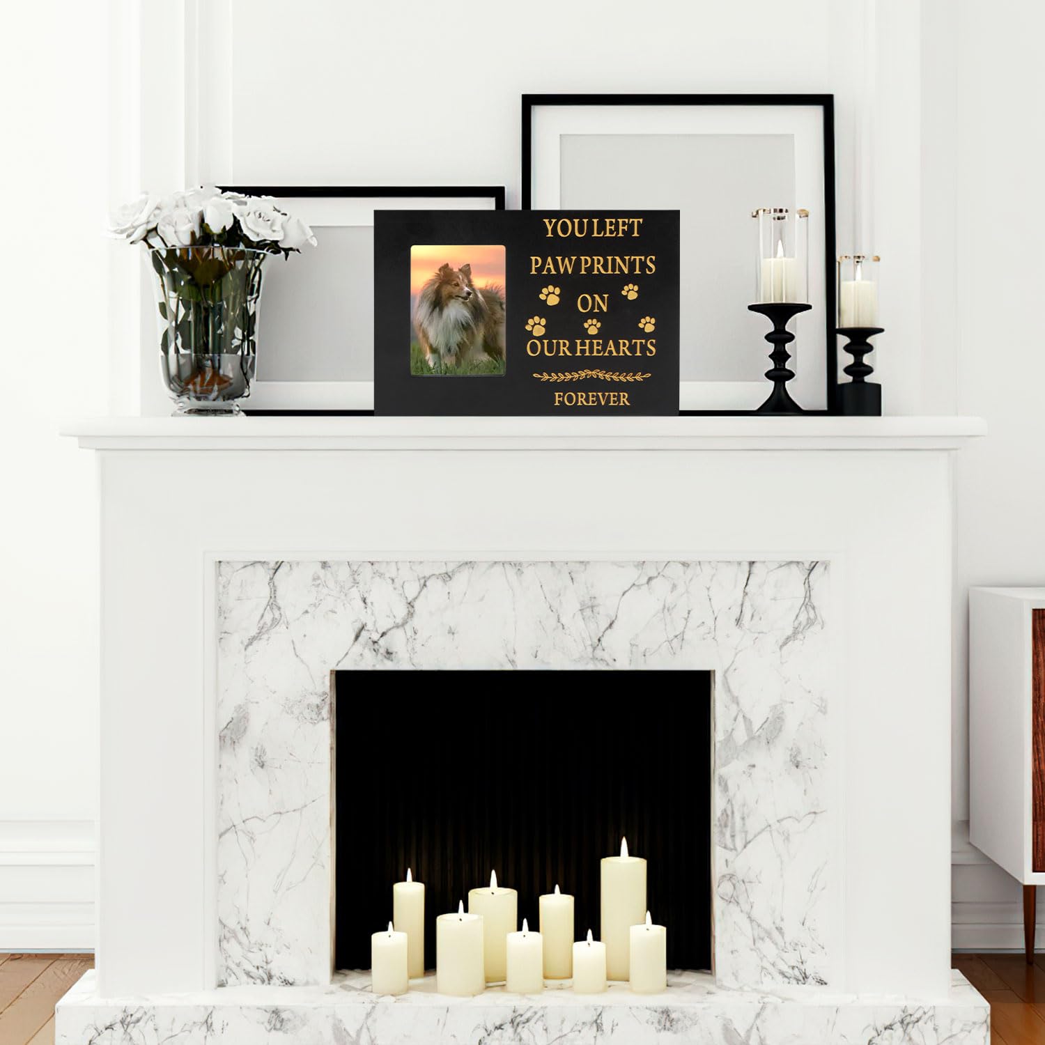 Pet Urns for Dog or Cat Ashes, Wooden Pet Memorial Urns with Photo Frame, Pet Cremation Urns Keepsake Memory Box with Black Flannel as Lining, Loss Pet Memorial Remembrance Gift (Black)