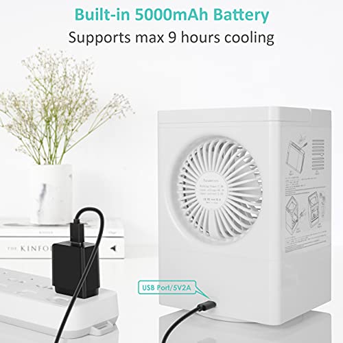Air Conditioner Portable for Room, Evaporative Compac Air Cooler with 3 Cooling Levels, 3 Wind Speeds, 700ml Water Tank For Home,Office