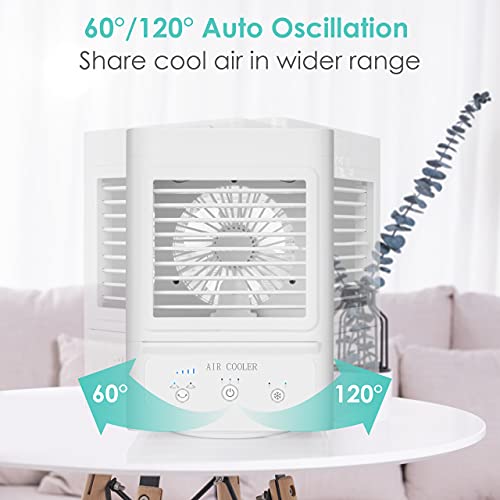 Air Conditioner Portable for Room, Evaporative Compac Air Cooler with 3 Cooling Levels, 3 Wind Speeds, 700ml Water Tank For Home,Office
