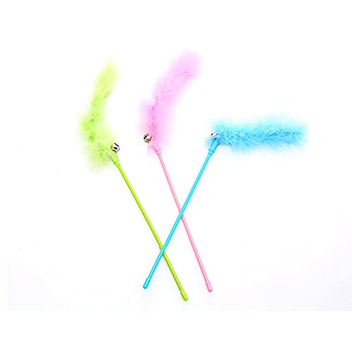 Cat Wand Toys, 3 PCS Interactive Cat Feather Toys Colorful Cat Teaser Wand with Bell for Indoor Cats, Kitties