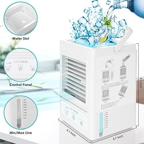 Air Conditioner Portable for Room, Evaporative Compac Air Cooler with 3 Cooling Levels, 3 Wind Speeds, 700ml Water Tank For Home,Office