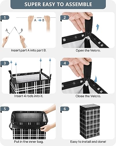 SOLEDI Laundry Hamper with Lid 100L Large & Tall Collapsible Laundry Baskets, Clothes Hamper with Bag Removable Easy to Carry, Dirty Hampers for Bedroom, Bathroom, Dorm, College