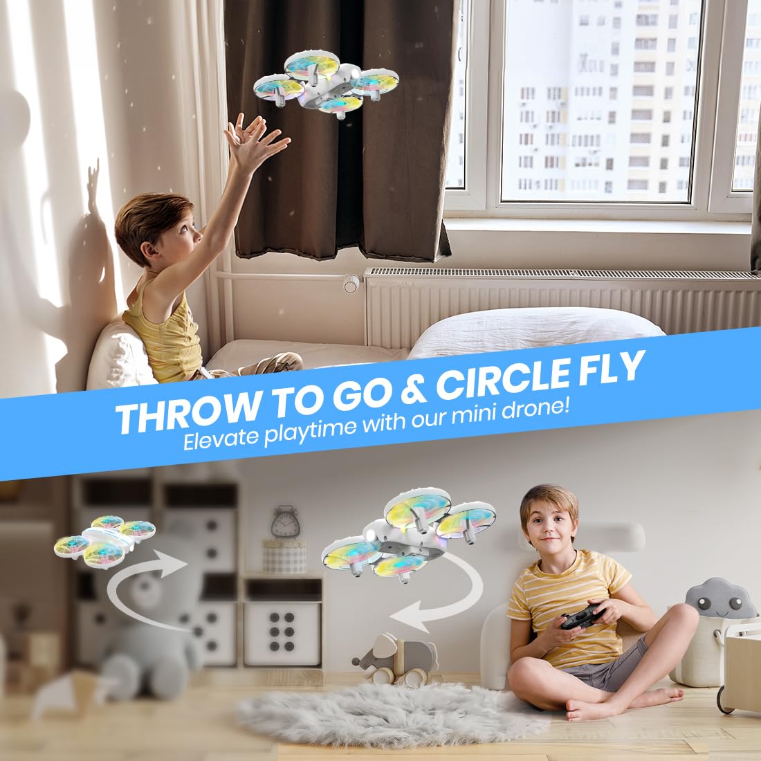 DEERC Mini Drone for Kids, D33 LED Remote Control Drone with 2 Batteries, Kids Drone with Auto Hovering, Headless Mode, 3D Flips and Throw to Go, Great Gift Toys for Boys Indoor Drone
