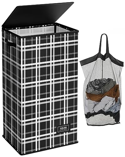 SOLEDI Laundry Hamper with Lid 100L Large & Tall Collapsible Laundry Baskets, Clothes Hamper with Bag Removable Easy to Carry, Dirty Hampers for Bedroom, Bathroom, Dorm, College