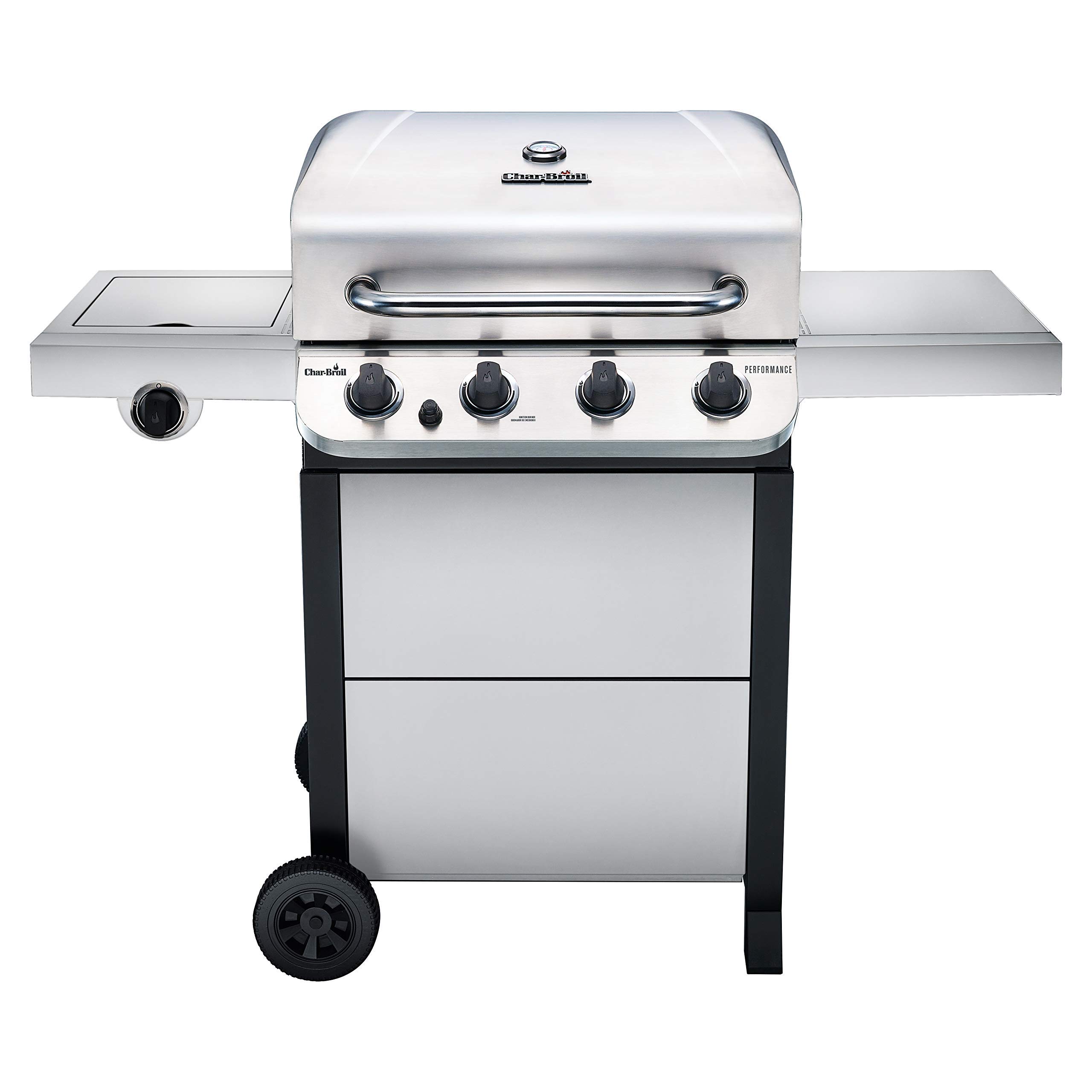 Char-Broil 463377319 Performance 4-Burner Cart Style Liquid Propane Gas Grill & Performance Grill Cover, 3-4 Burner: Large & 8666894 SAFER Replaceable Head Nylon Bristle Grill Brush, One Size