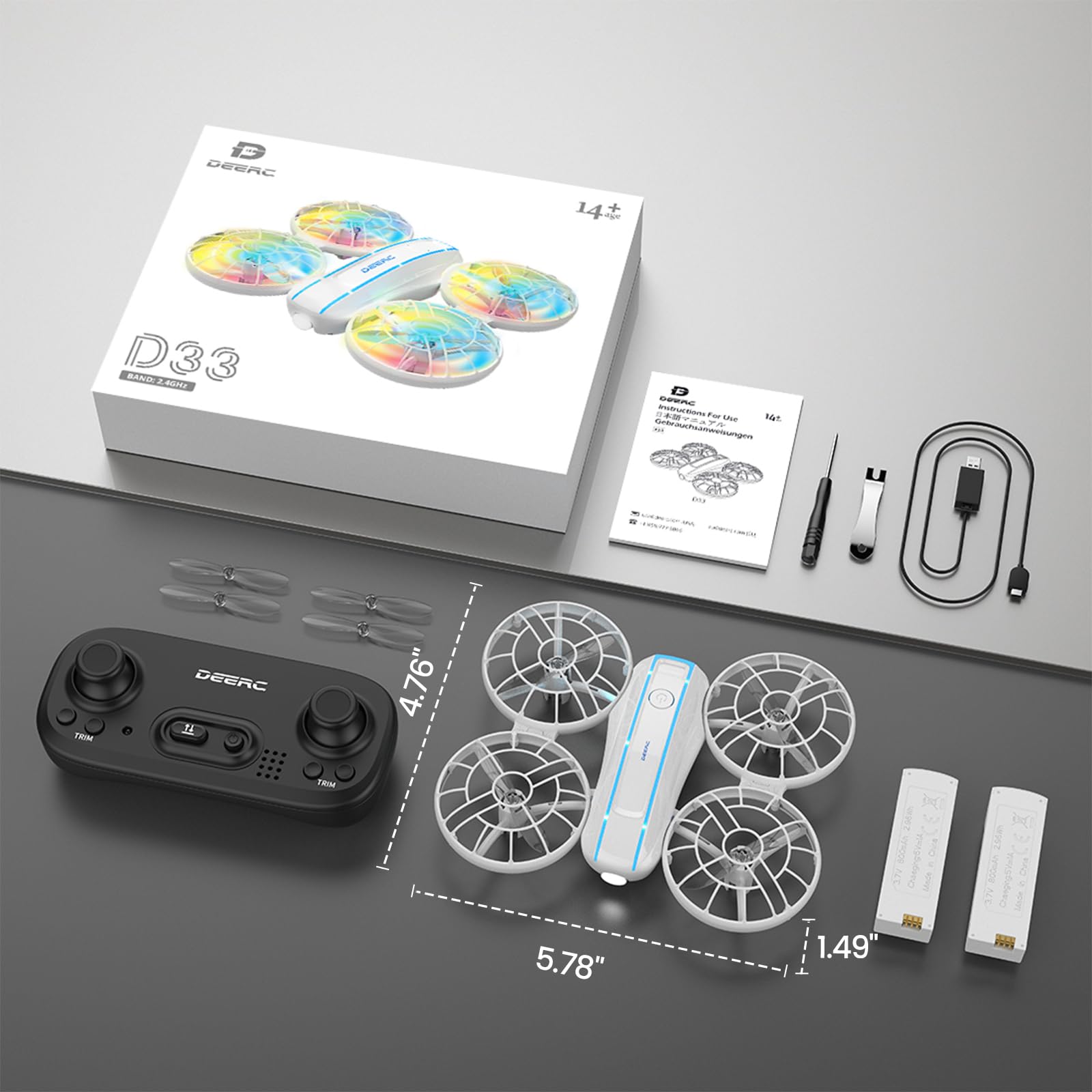 DEERC Mini Drone for Kids, D33 LED Remote Control Drone with 2 Batteries, Kids Drone with Auto Hovering, Headless Mode, 3D Flips and Throw to Go, Great Gift Toys for Boys Indoor Drone
