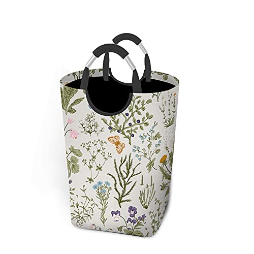 Wondertify Herbs Wild Flowers Laundry Hamper Boho Floral Botanical Butterfly Clothes Basket With Easy Carry Handles For Clothes Organizer Toys Storage Colorful