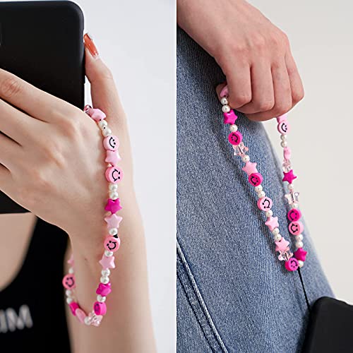 Vatogon Beaded Phone Strap Y2K Beaded Phone Charms Smiley Face Fruit Star Letter Pearl Handmade Rainbow Acrylic Polymer Clay Beads Keychain for Women Girls (6Pcs-D)