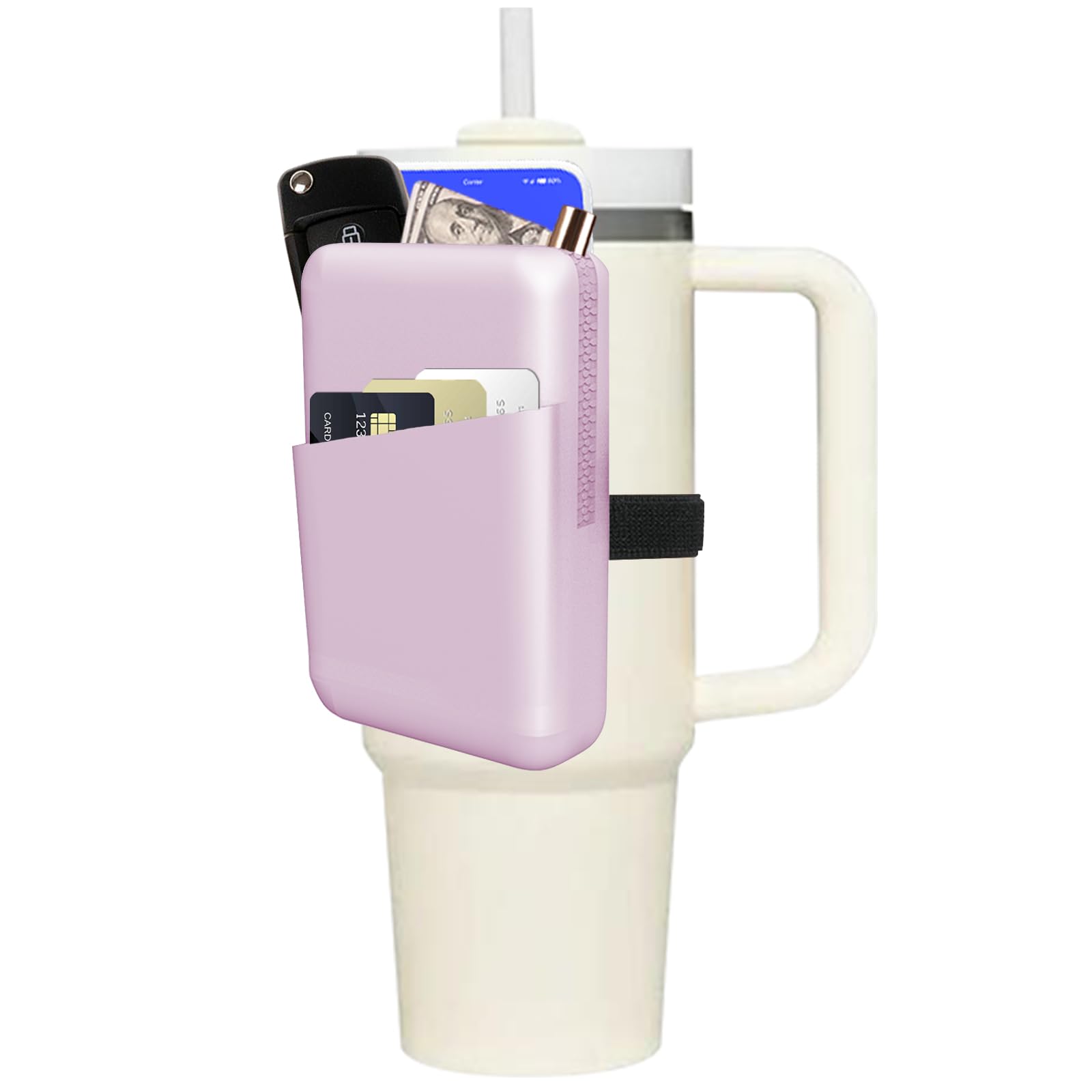 Silicone Water Bottle Pouch for Stanley, Stanley Fanny Pack with Pocket, Stanley Cup Accessories for Stanley Quencher Stanley IceFlow 20 oz 30 oz 40 oz, for Phone, Card, Key, Wallet, Earphone (Purple)