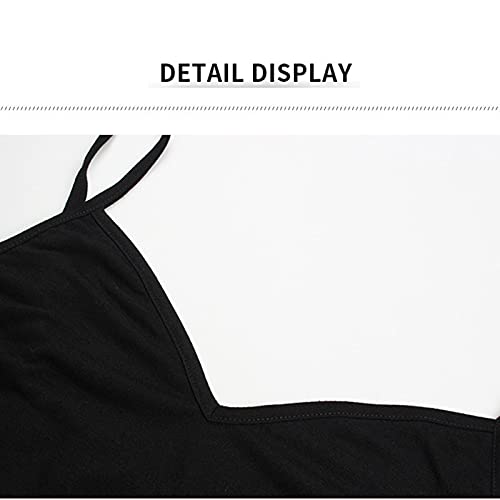 WYTong Women's Casual Dresses Summer Dress High Waist Split Fork Spaghetti Loose Swing Slip V-neck Dress(Black,Small)