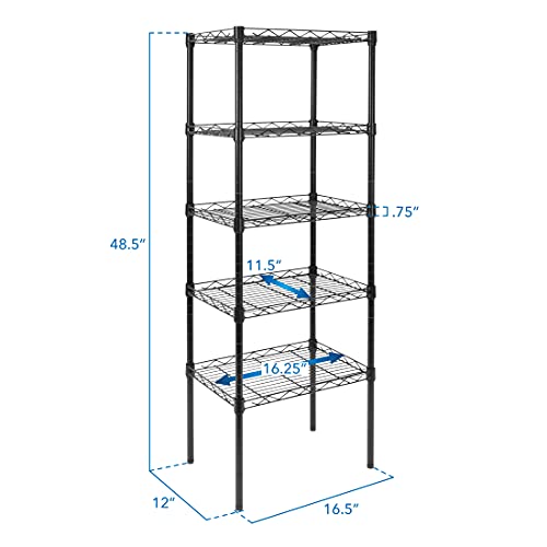 Mount-It! 5 Tier Metal Shelving Unit| - Use As Pantry Shelves, Closet Racks and Shelving or Utility Shelf for Laundry Room | Shelves Height Can be Adjusted -16 inches x 11.25 inches