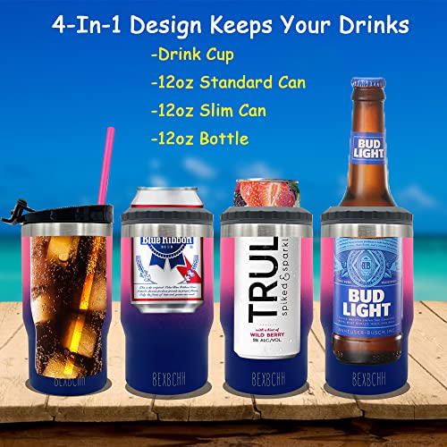Bexbchh 4-in-1 Slim Can Cooler for 12oz Cans and Beer Bottles,Stainless Steel Double-Wall Insulated Beer Cooler,Universal Beverage Can Holder Keep Drinks Cold,Can Coozie Insulated for Beer, Soda