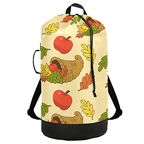 Thanksgiving Autumn Laundry Bag Heavy Duty Laundry Backpack with Shoulder Straps Handles Travel Laundry bag Drawstring Closure Dirty Clothes Organizer For College Dorm, Apartment, Camp Travel