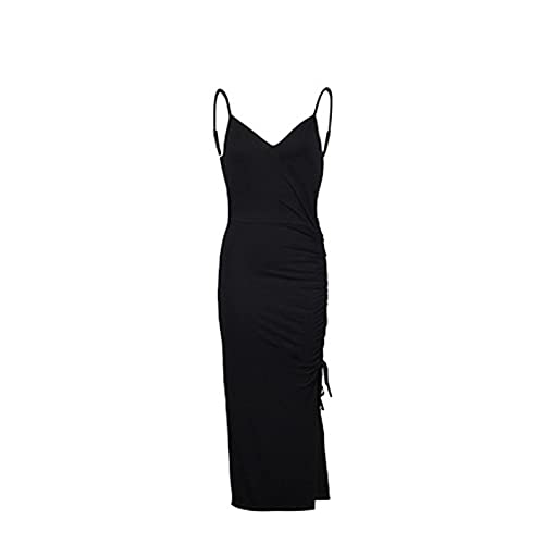 WYTong Women's Casual Dresses Summer Dress High Waist Split Fork Spaghetti Loose Swing Slip V-neck Dress(Black,Small)