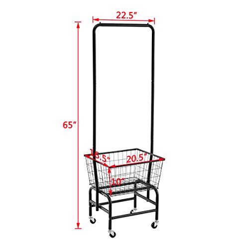 ALIMORDEN Laundry Cart with Clothes Rack, Rolling Laundry Butler with Wire Storage Rack,Black