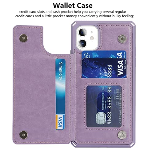 iCoverCase for iPhone 11 Wallet Case with Card Slots Holder and Wrist Strap [RFID Blocking] Embossed Leather Kickstand Magnetic Clasp Shockproof Cover for iPhone 11 6.1 Inch (Heart Purple)