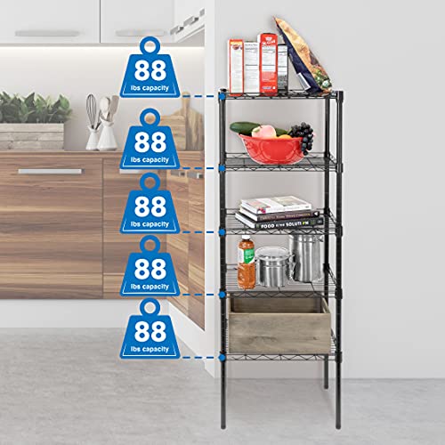 Mount-It! 5 Tier Metal Shelving Unit| - Use As Pantry Shelves, Closet Racks and Shelving or Utility Shelf for Laundry Room | Shelves Height Can be Adjusted -16 inches x 11.25 inches