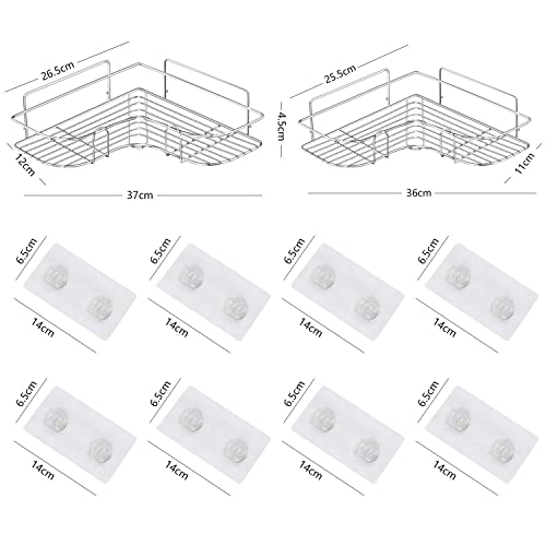AUYYOSK Shower Caddy Corner,Adhesive Metal Bathroom Shelf Wall Mounted, Non-Drilling Floating Shelf for Bathroom Organizer/Shower Organizer/Kitchen (2 Pack Silver)