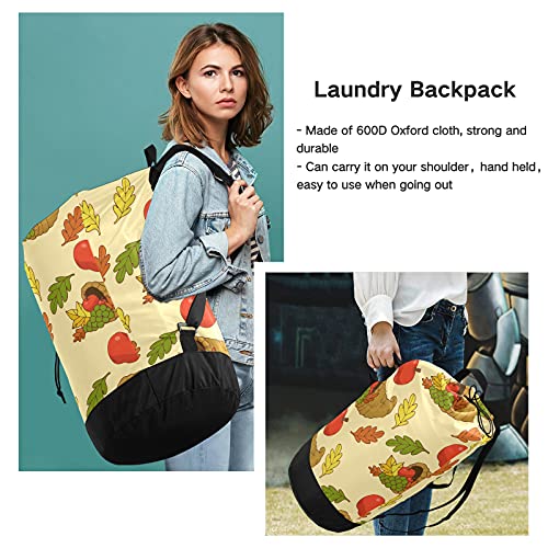 Thanksgiving Autumn Laundry Bag Heavy Duty Laundry Backpack with Shoulder Straps Handles Travel Laundry bag Drawstring Closure Dirty Clothes Organizer For College Dorm, Apartment, Camp Travel