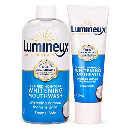 Lumineux Oral Essentials Mouthwash & Whitening Toothpaste Bundle - Natural & Enamel Safe for Sensitive Teeth - Non-Toxic, Fluoride Free, No Alcohol, Artificial Colors, SLS Free & Dentist Formulated