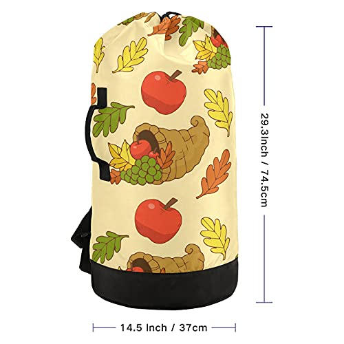 Thanksgiving Autumn Laundry Bag Heavy Duty Laundry Backpack with Shoulder Straps Handles Travel Laundry bag Drawstring Closure Dirty Clothes Organizer For College Dorm, Apartment, Camp Travel