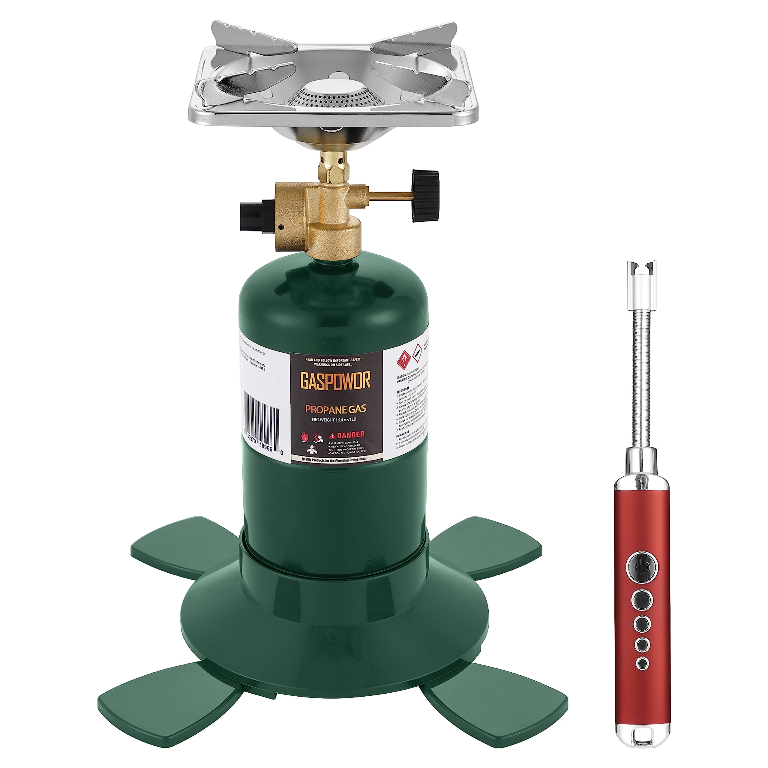 Camping Propane Stove, Single Burner Propane Stove, Portable Bottletop Backpacking Stove,10000BTU Camp Gas Stove kit for Outdoor Cooking, include a USB Windproof Ligther (Fuel not included)