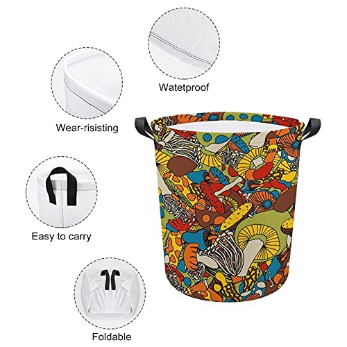 Laundry Basket 70s Psychedelic Mushrooms Foldable Laundry Hamper with Handles Collapsible Laundry Bucket for Toy Clothes Book