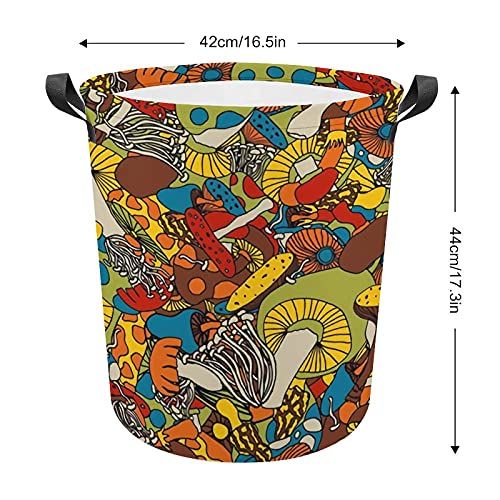Laundry Basket 70s Psychedelic Mushrooms Foldable Laundry Hamper with Handles Collapsible Laundry Bucket for Toy Clothes Book