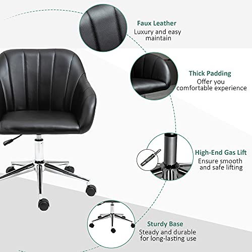 Vinsetto Mid Back Home Office Chair Computer Desk Chair with PU Leather, Adjustable Height, Swivel Wheels for Study, Bedroom, Black