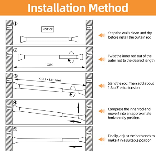 VEGA U Tension Shower Curtain Rod Anti-slip No Drill for Bathroom Bedroom Study Window Closet Doorway, 43-72 inch Adjustable (Silver)