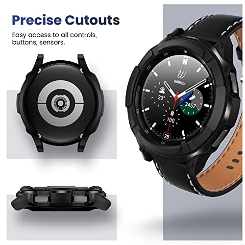 Goton 3 in 1 Accessories for Samsung Galaxy Watch 4 Classic 46mm, 1 Rugged TPU Armor Bumper Case Cover +2 Tempered Glass Screen Protector Films + 1 Bezel Ring for Galaxy Watch4 Classic 46mm Black