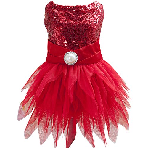Tangpan Beam Waist Christmas Pet Costume Dog Dance Skirt Satin Camp Party Dress (XX-Large, Red)
