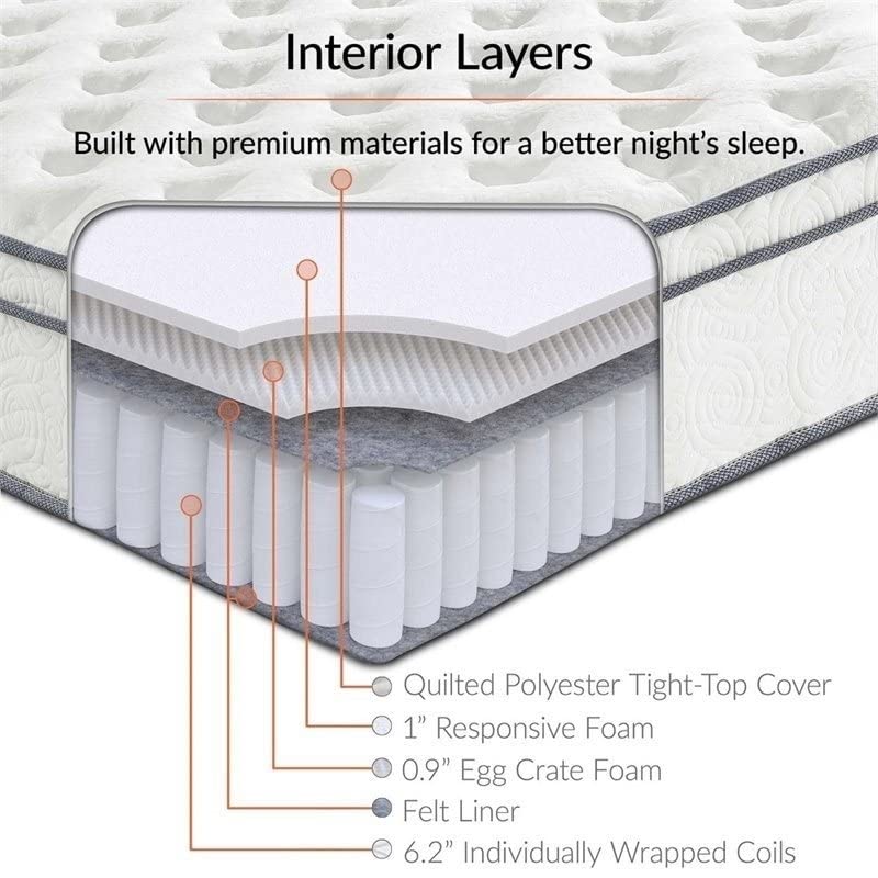 Allora 8" Narrow Twin Memory Foam Narrow Twin Mattress with Individually Encased Coils in White