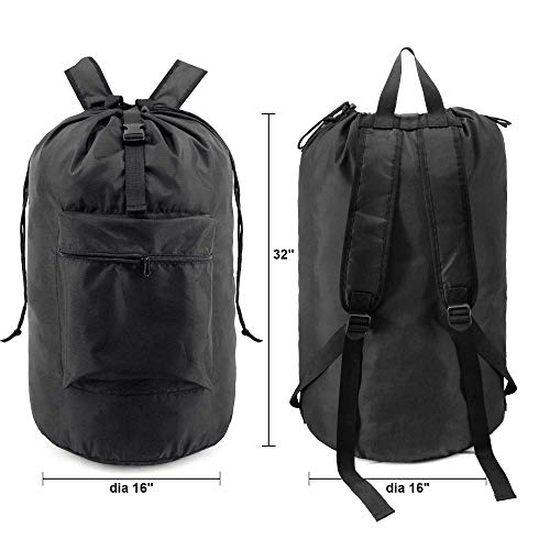 BeeGreen Laundry Bag Backpack with Adjustable Shoulder Straps and Drawstring Closure Heavy Duty and Black Hanging Laundry Hamper Bag X-Large Over The Door Hanging Laundry Bag with 2 Hook