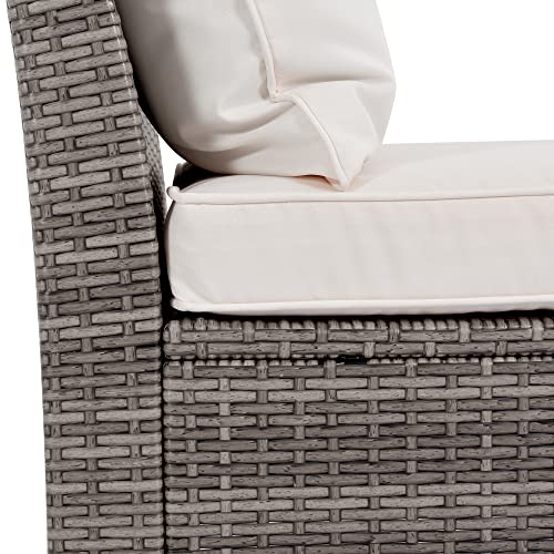 DHPM Furniture 6 Pieces Outdoor Sectional PE Rattan Sofa Brown Manual Wicker Patio Conversation Set with 2 Corner, 2 Single Chairs, 1 Ottoman and 1 Storage Table, Beige