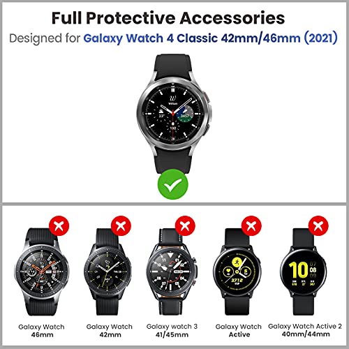 Goton 3 in 1 Accessories for Samsung Galaxy Watch 4 Classic 46mm, 1 Rugged TPU Armor Bumper Case Cover +2 Tempered Glass Screen Protector Films + 1 Bezel Ring for Galaxy Watch4 Classic 46mm Black