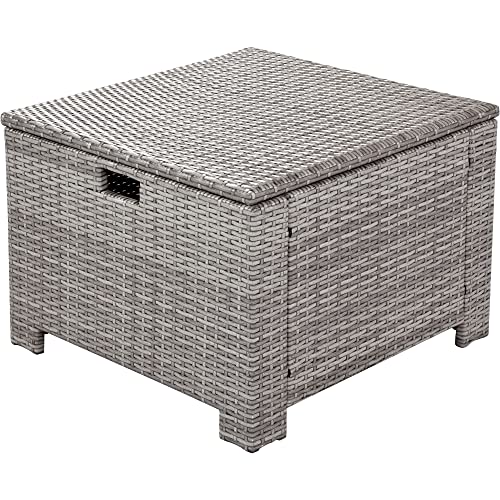 DHPM Furniture 6 Pieces Outdoor Sectional PE Rattan Sofa Brown Manual Wicker Patio Conversation Set with 2 Corner, 2 Single Chairs, 1 Ottoman and 1 Storage Table, Beige